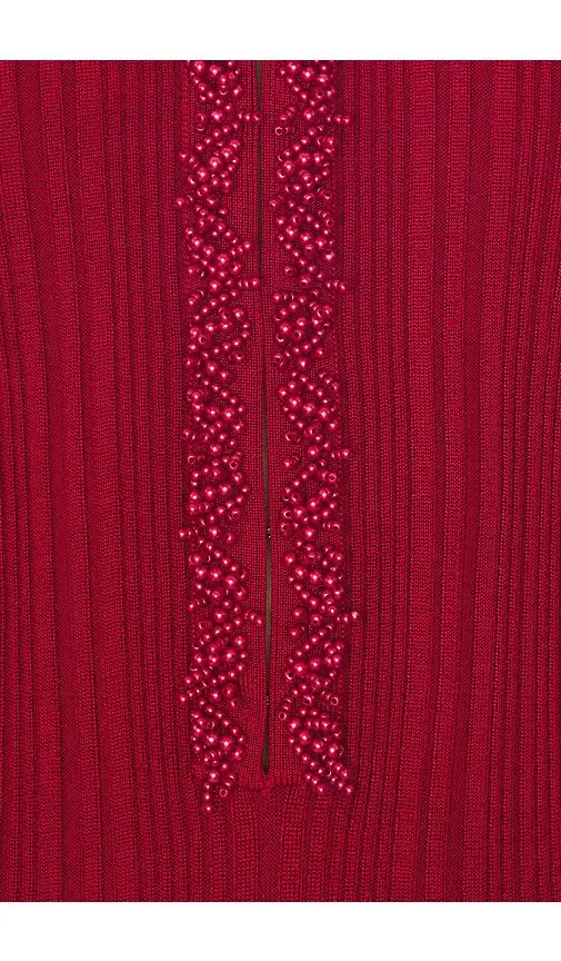 SELF-PORTRAIT Pearl Trim Knit Midi Dress