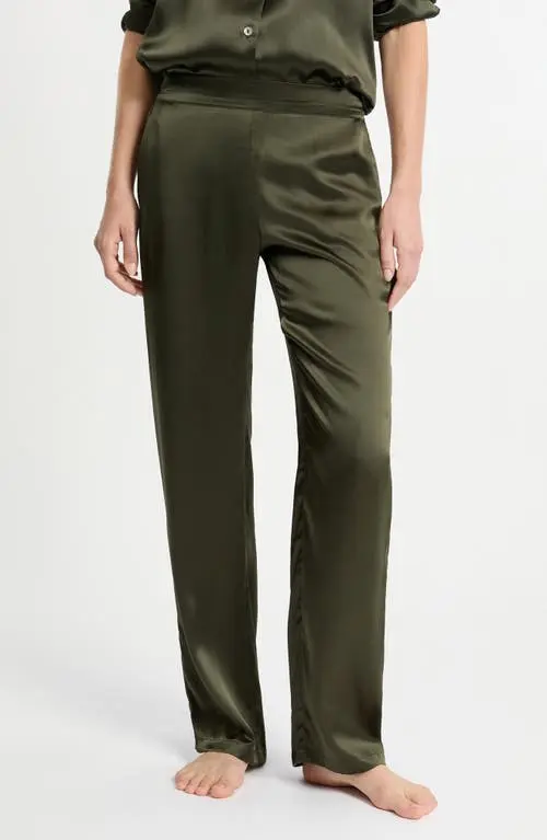 ETAM Pearly Silk Straight Leg Pajama Pants - Kaki