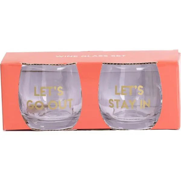 Totalee Gift Let's Stay In/out Mini Glasses Set Of 2 Glass 10 Oz - Clear