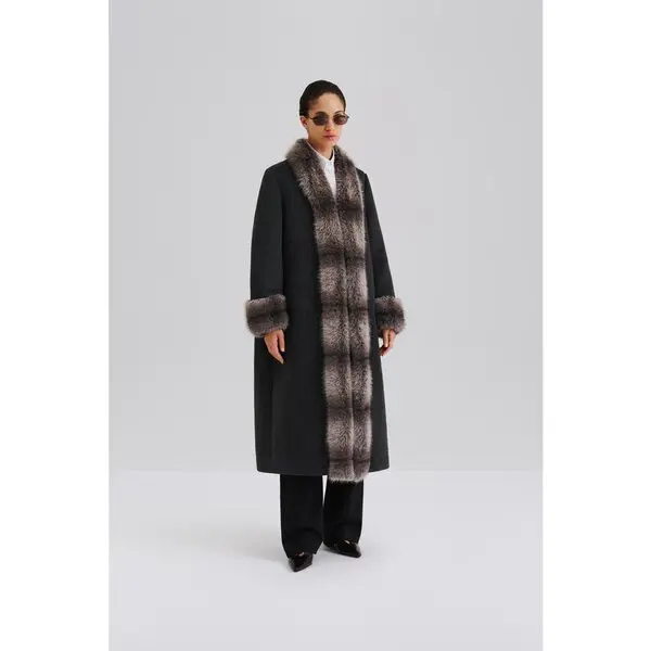 MALINA Anouk Yve Faux Fur Trim Wool Coat