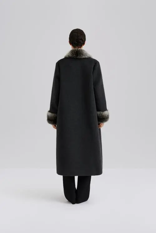 MALINA Anouk Yve Faux Fur Trim Wool Coat