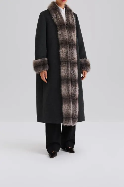 MALINA Anouk Yve Faux Fur Trim Wool Coat