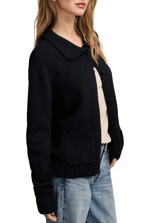 Lucky Brand Cotton Knit Cardigan - Cadet Navy
