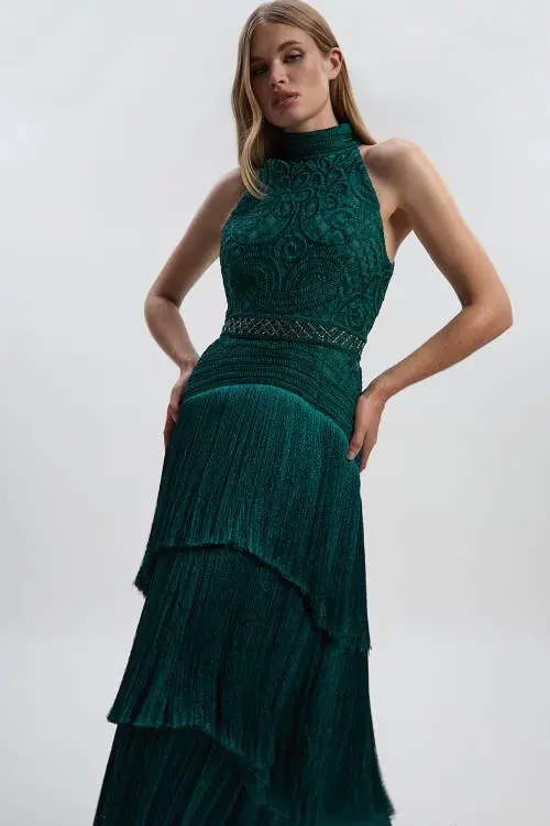 Karen Millen Beaded Halter Neck Maxi Dress