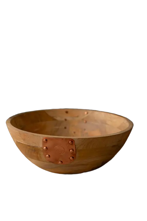 COPPERMILL KITCHEN Vintage Inspired Wooden Serving Bowl With Handmade Copper Details - Brown