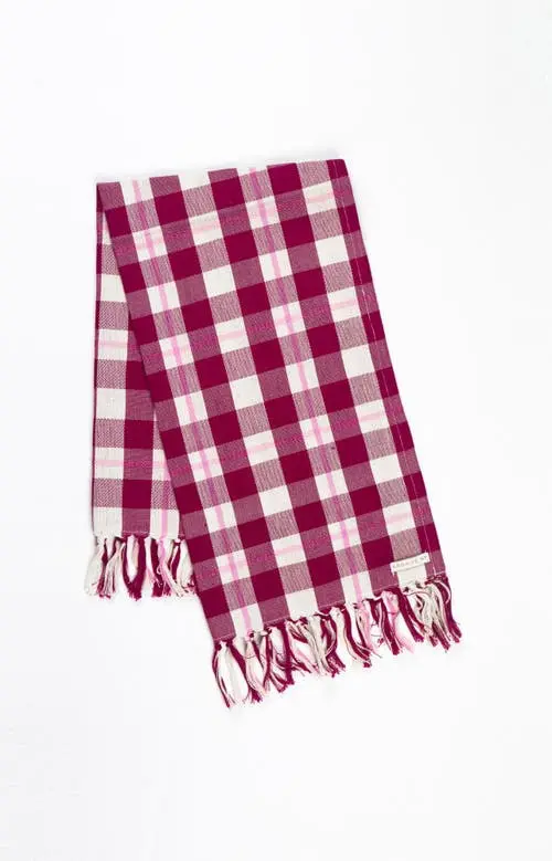 ARCHIVE NEW YORK Abigail Cranberry Handwoven Cotton Plaid Kitchen Towel - Burgundy