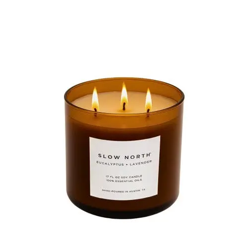 SLOW NORTH Eucalyptus + Lavendersignature 3-wick Candle - Brown