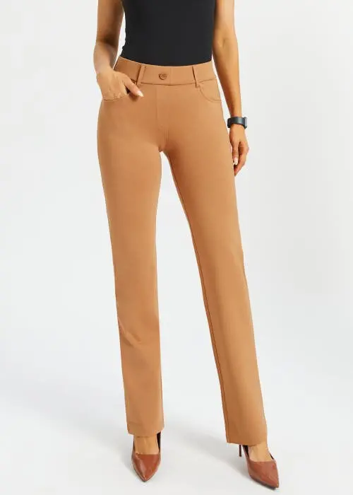 Betabrand 7-pocket Straight Leg Dress Pant Yoga Pant - Sandalwood