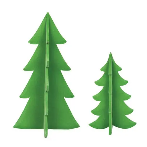 CAROL & FRANK Flocked Tree Figurine Set Of 2 - Green