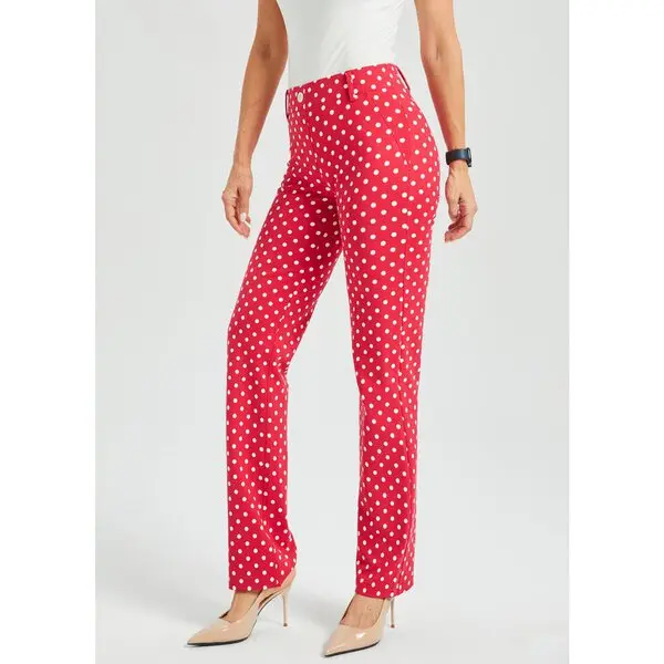 Betabrand Straight-leg Dress Pant Yoga Pants - Red White Dot