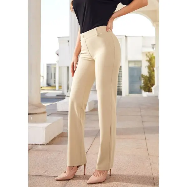Betabrand Straight-leg Dress Pant Yoga Pants - Stone