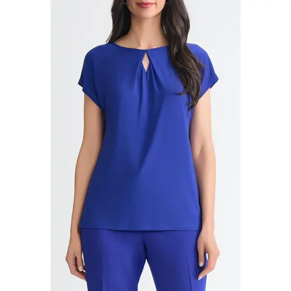 KASPER Cap-sleeve Keyhole Blouse