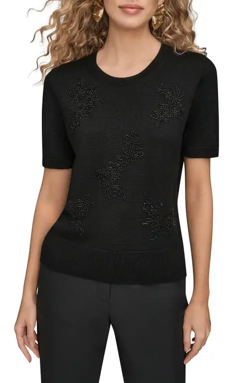 Donna Karan New York Floral-embellished Merino Wool Knit Top