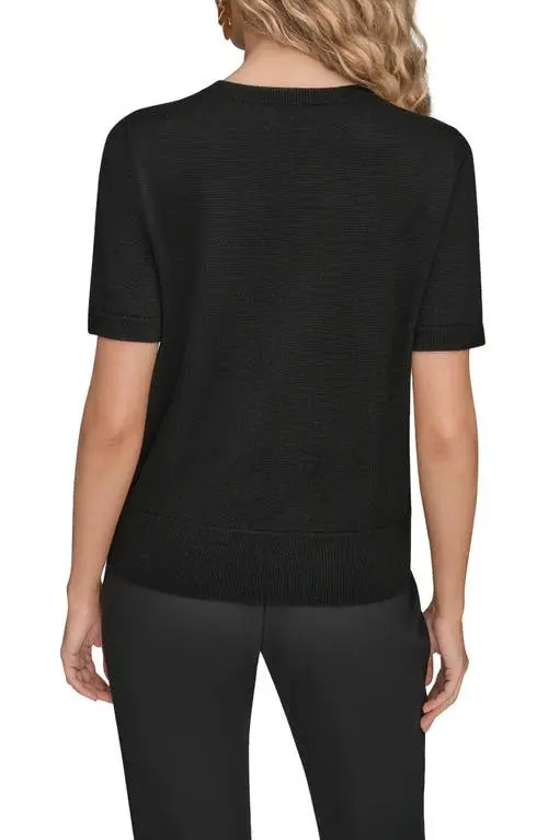 Donna Karan New York Floral-embellished Merino Wool Knit Top