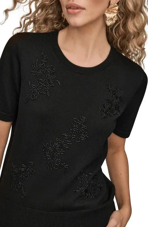 Donna Karan New York Floral-embellished Merino Wool Knit Top