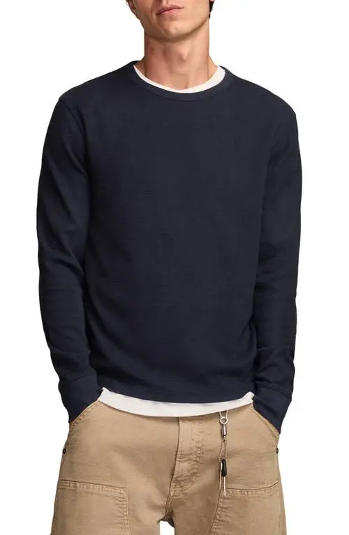 Lucky Brand Duofold Textured Long Sleeve Cotton T-shirt - Navy