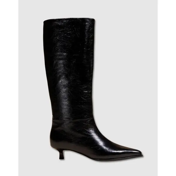 MI/MAI Vivienne Low Heel Crinkled Boots - Black