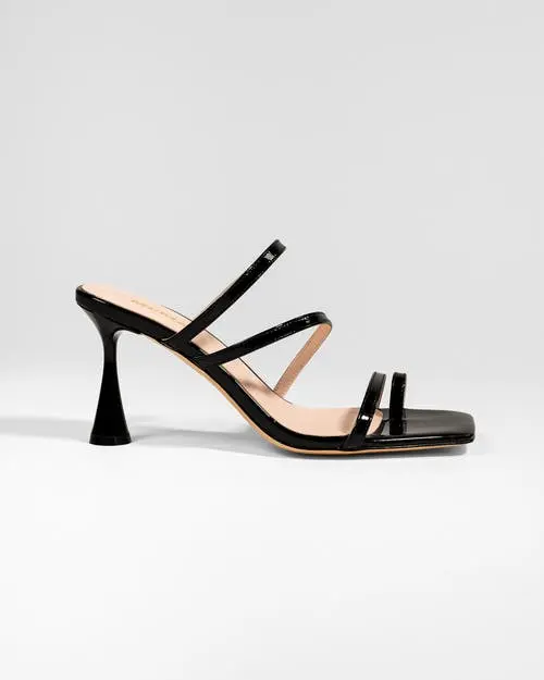MI/MAI Sorento Square Toe Leather Sandal - Black