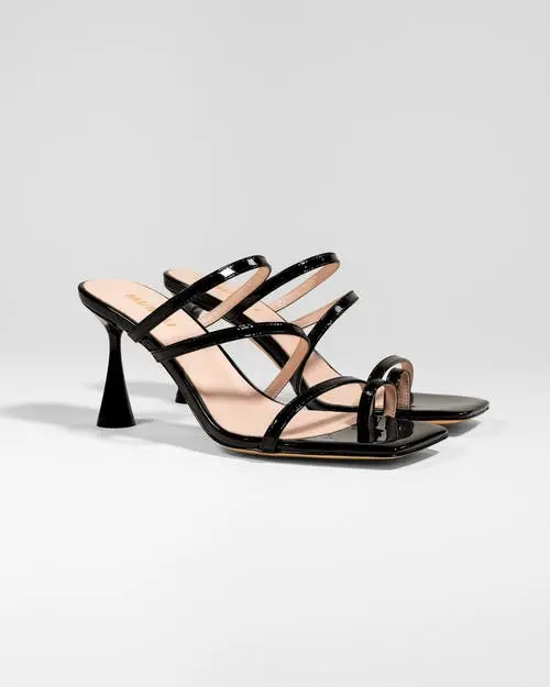 MI/MAI Sorento Square Toe Leather Sandal - Black
