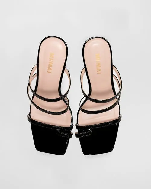 MI/MAI Sorento Square Toe Leather Sandal - Black