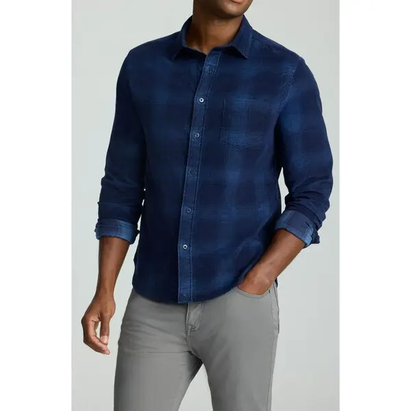 UNTUCKIT Winfield Ombré Check Cotton Corduroy Button-up Shirt - Navy