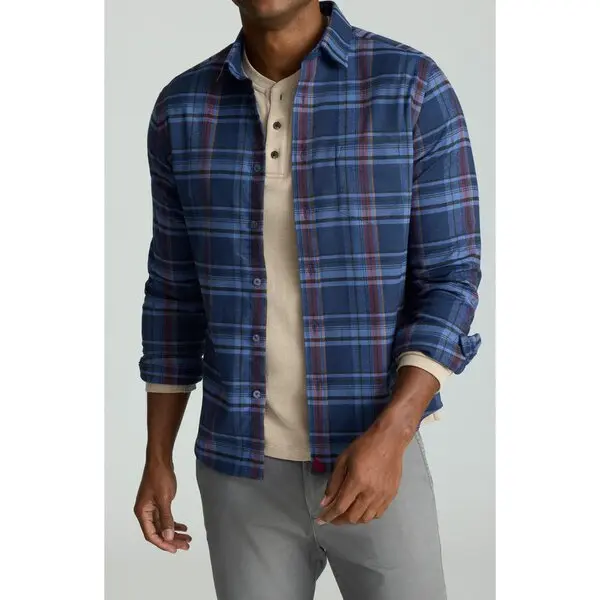 UNTUCKIT Blanchard Plaid Performance Flannel Button-up Shirt - Navy