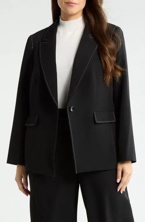 TAHARI ASL Topstitch Detail One-button Blazer