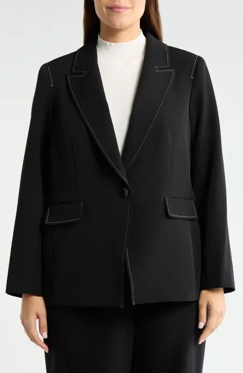 TAHARI ASL Topstitch Detail One-button Blazer