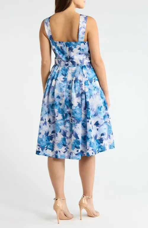 TAHARI ASL Floral Print Belted Sleeveless Dress