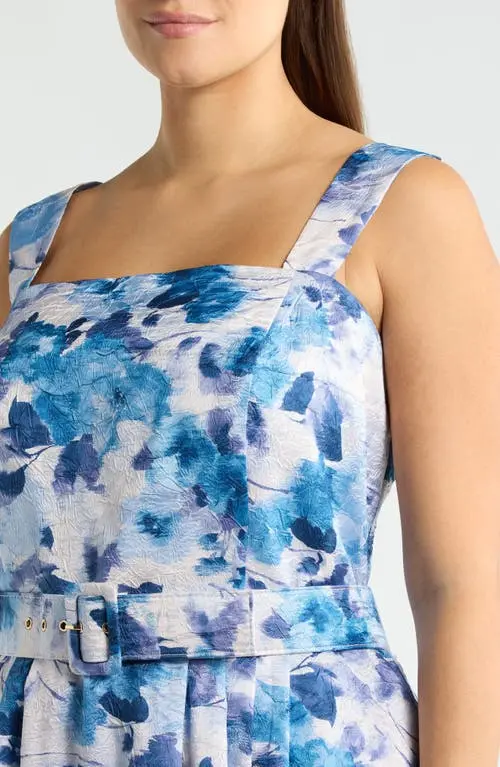 TAHARI ASL Floral Print Belted Sleeveless Dress