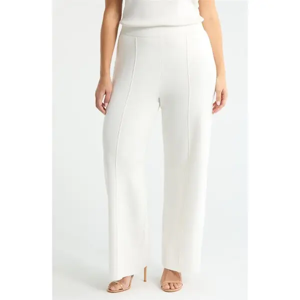TAHARI ASL Sweater Knit Straight Leg Pants - Ivory
