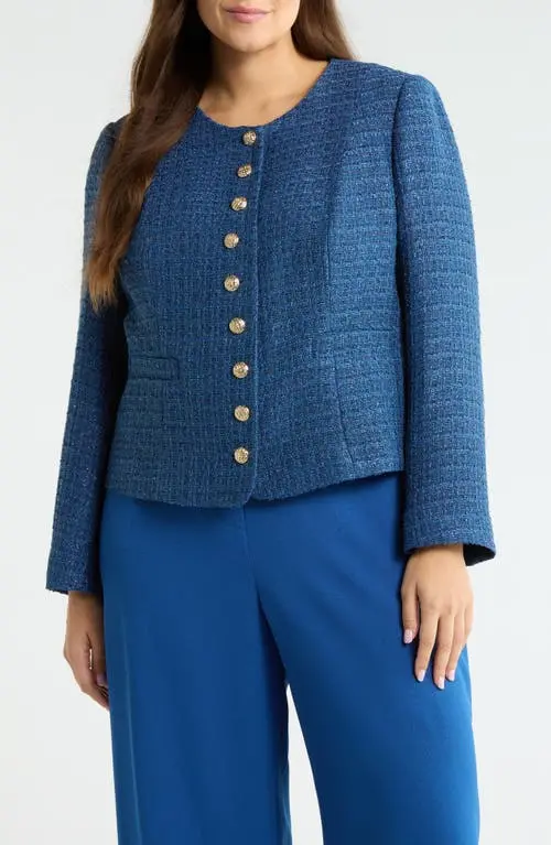 TAHARI ASL Collarless Bouclé Jacket