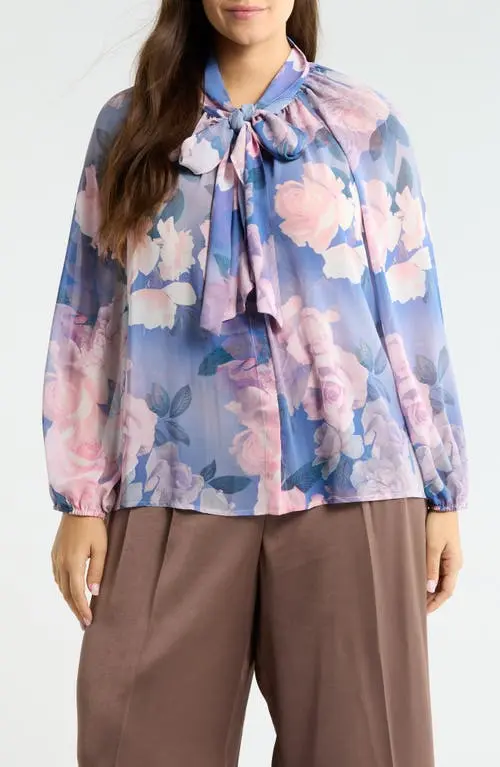 TAHARI ASL Printed Ruffle Top