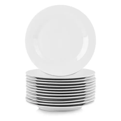 ELAMA Porcelain 12 Piece Large Round Dinner Plate Set - White