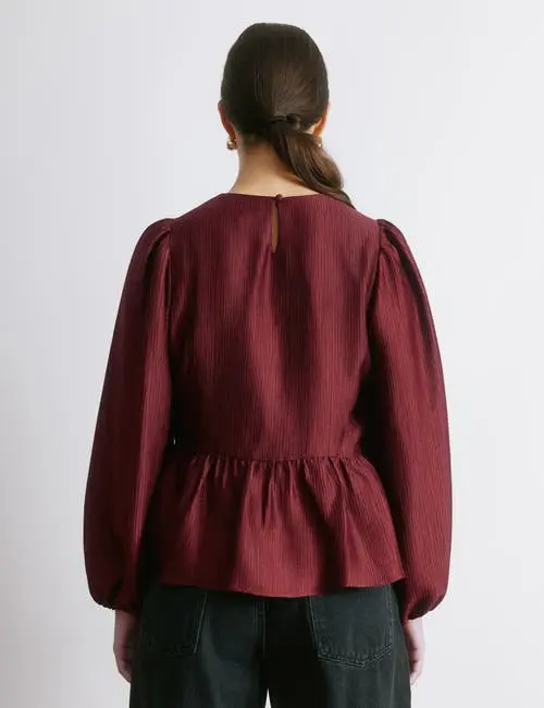 ALBARAY Crinkle Long Sleeve Satin Top