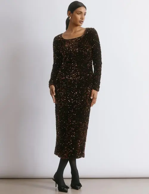 ALBARAY Velvet & Sequin Midi Dress