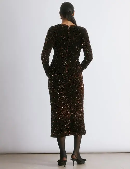 ALBARAY Velvet & Sequin Midi Dress