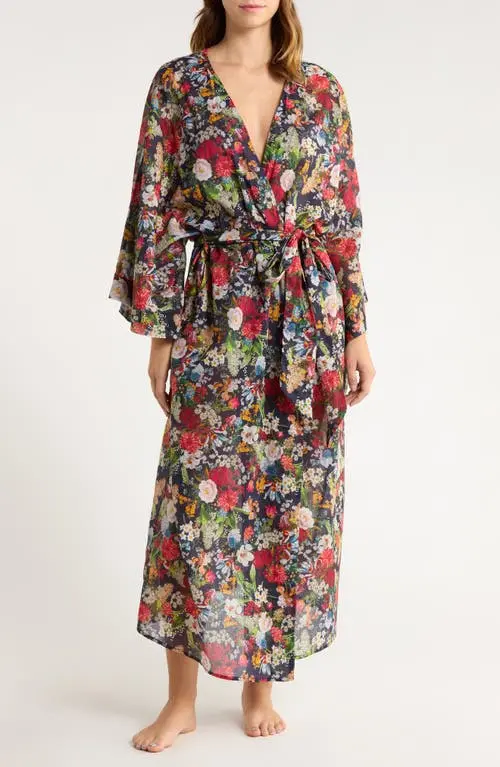 PAPINELLE Holly Floral Cotton Voile Maxi Robe - Navy