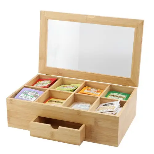 MEGACHEF Wood Tea Box Organizer - Bamboo