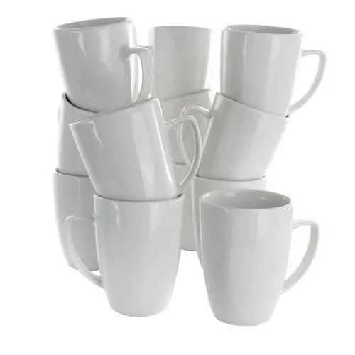 ELAMA Riley 12 Piece 12 Ounce Porcelain Mug Set - White