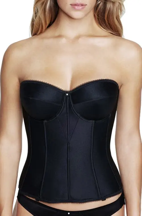 DOMINIQUE INTIMATES Juliette Satin Low Back Convertible Strapless Corset Longline Bra - Black