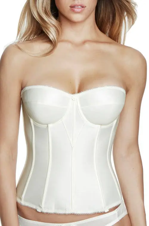 DOMINIQUE INTIMATES Juliette Satin Low Back Convertible Strapless Corset Longline Bra - Ivory