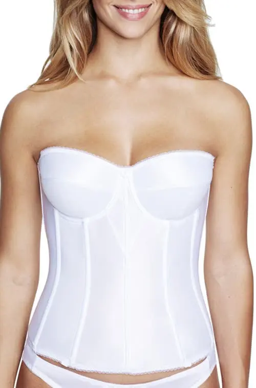 DOMINIQUE INTIMATES Juliette Satin Low Back Convertible Strapless Corset Longline Bra - White