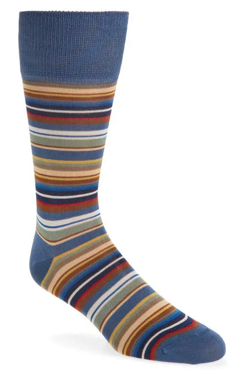 Paul Smith Munich Stripe Cotton Blend Dress Socks - Turquoise