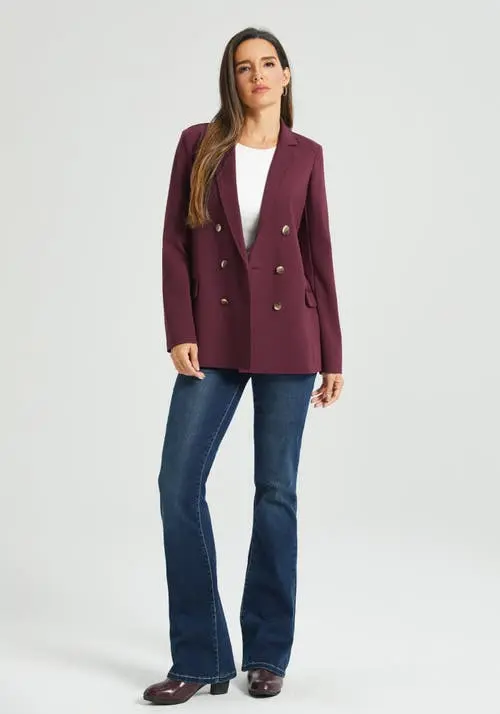 Betabrand Double-breasted Stretch Ponte Blazer - Burgundy