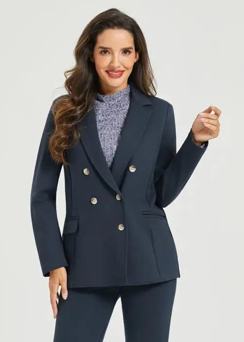 Betabrand Double-breasted Stretch Ponte Blazer - Navy