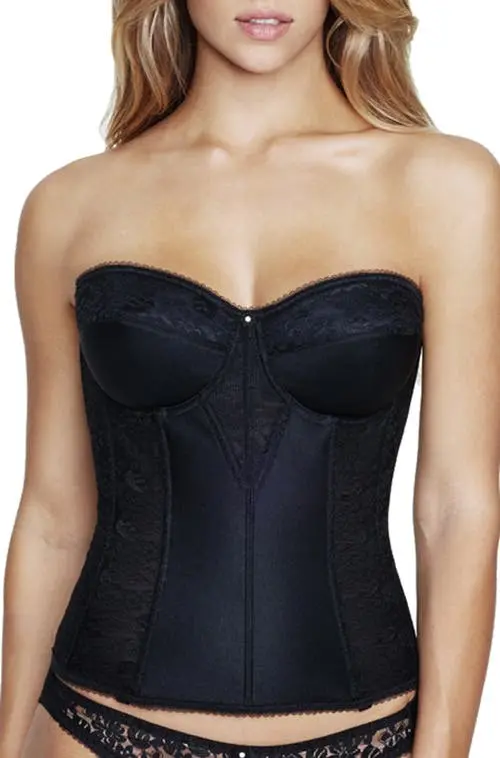 DOMINIQUE INTIMATES Colette Lace Low Back Convertible Corset Longline Bra - Black