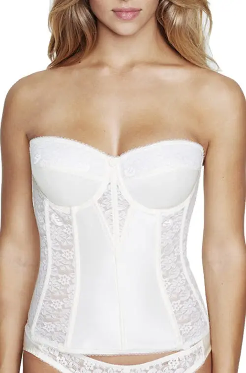 DOMINIQUE INTIMATES Colette Lace Low Back Convertible Corset Longline Bra - Bone