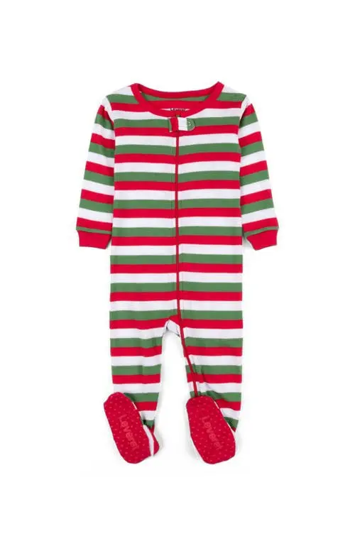 LEVERET Striped Footed Cotton Pajamas - Red White & Green