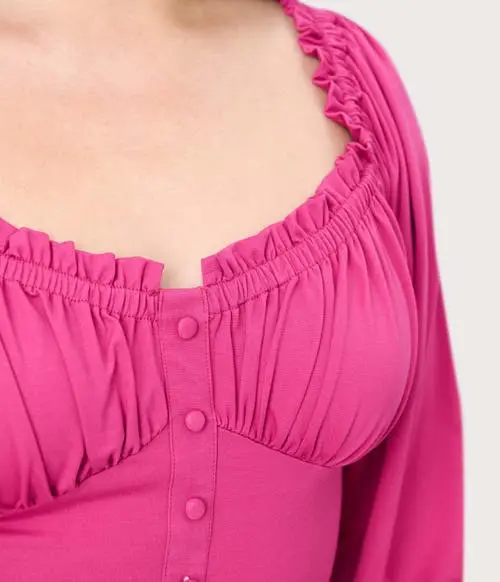 Unique Vintage Peasant Sleeve Swing Dress - Pink Solid